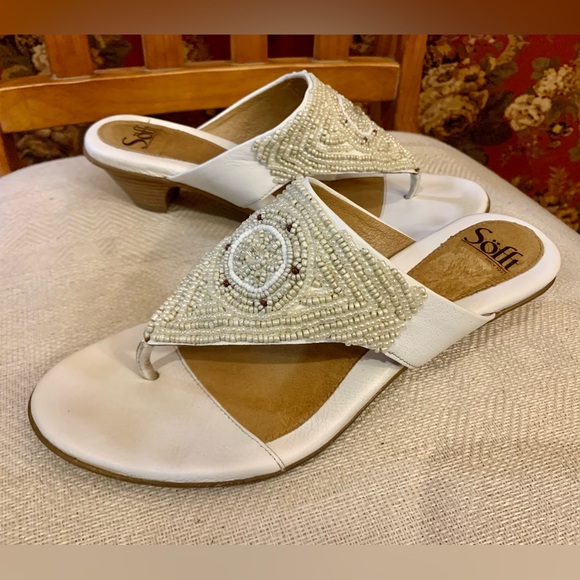 Sofft | Shoes | Eurosoft By Sofft White Beaded Leather Thong Sandals ...